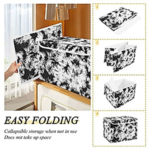 CaTaKu Tie Dye Black Storage Bins with Lids and Handles, Fabric Large Storage Container Cube Basket with Lid Decorative Storage Boxes for Organizing Clothes