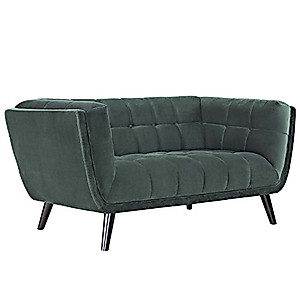 Modway Bestow Upholstered Velvet Button-Tufted Loveseat in Green