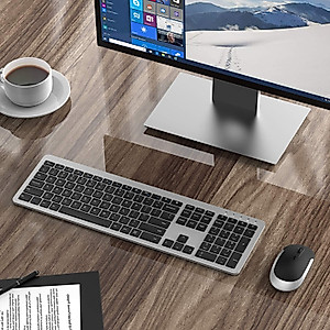 Wireless Keyboard and Mouse Combo - seenda Full Size Slim Thin Wireless Keyboard Mouse with On/Off Switch on Both Keyboard and Mouse - (Black and Silver)
