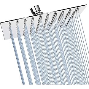 GGStudy Square 6 Inch Stainless Steel Shower Head High Pressure Rainall Shower Head Chrome Ultra Thin Design-Best Pressure Boosting with Silicone Nozzle Easy to Install