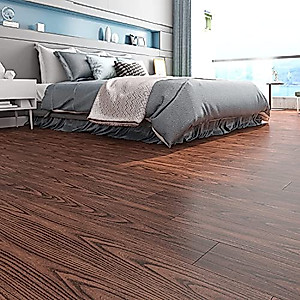 FunStick 6"x36" 15 Pcs Peel and Stick Floor Tile Wood Planks Waterproof Laminate Flooring Red Brown Wood Vinyl Flooring Planks Peel and Stick Flooring for Bathroom Floor Tile Bedroom Walls RV Laundry