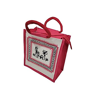 FestiveVibe- Burlap bags with handles| Jute Bag with Warli print | Jute Bag | Jute Lunch Bag | Printed Jute Bags|Return Red Yellow Orange Green Blue