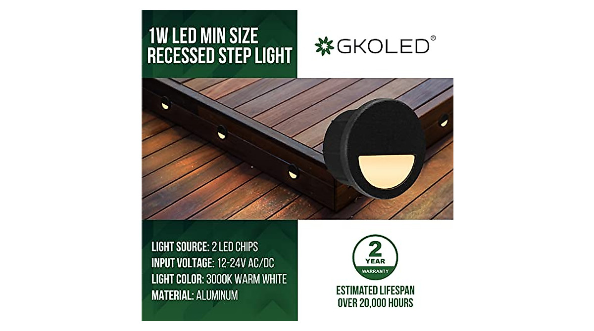 GKOLED Recessed LED Step Lights - Mini Low Voltage Deck Lights