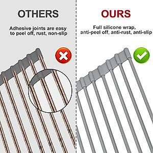 MERRYBOX Roll Up Dish Drying Rack, Over The Sink Dish Rack Foldable, Heat-Resistant, Anti-Slip Silicone Coated Steel Dish Drainer for Kitchen Counter, Multipurpose Roll Up Sink Drying Rack, 17" x 13"