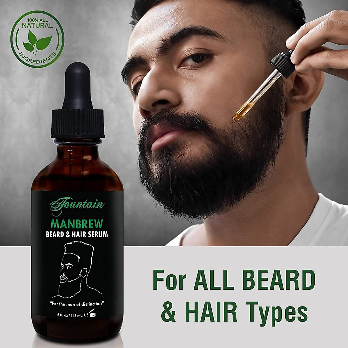Fountain Manbrew - Beard Growth Oil For Men - Bald Spot Treatment - Mustache Grooming - Leave-In Conditioner - Beardruff - Jamaican Black Castor Oil - 5 Fl Oz