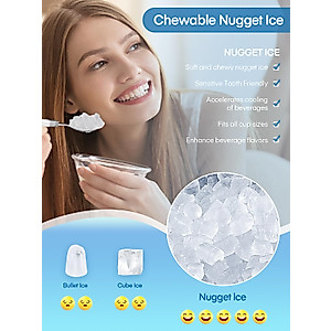 Nugget Ice Maker Countertop, 55lbs/24H Tooth-Friendly Soft Chewable Pebble Ice Machine, Self-Cleaning with Drainpipe, Crushed Pellet Ice Makers for Home Kitchen Party, Stainless Steel