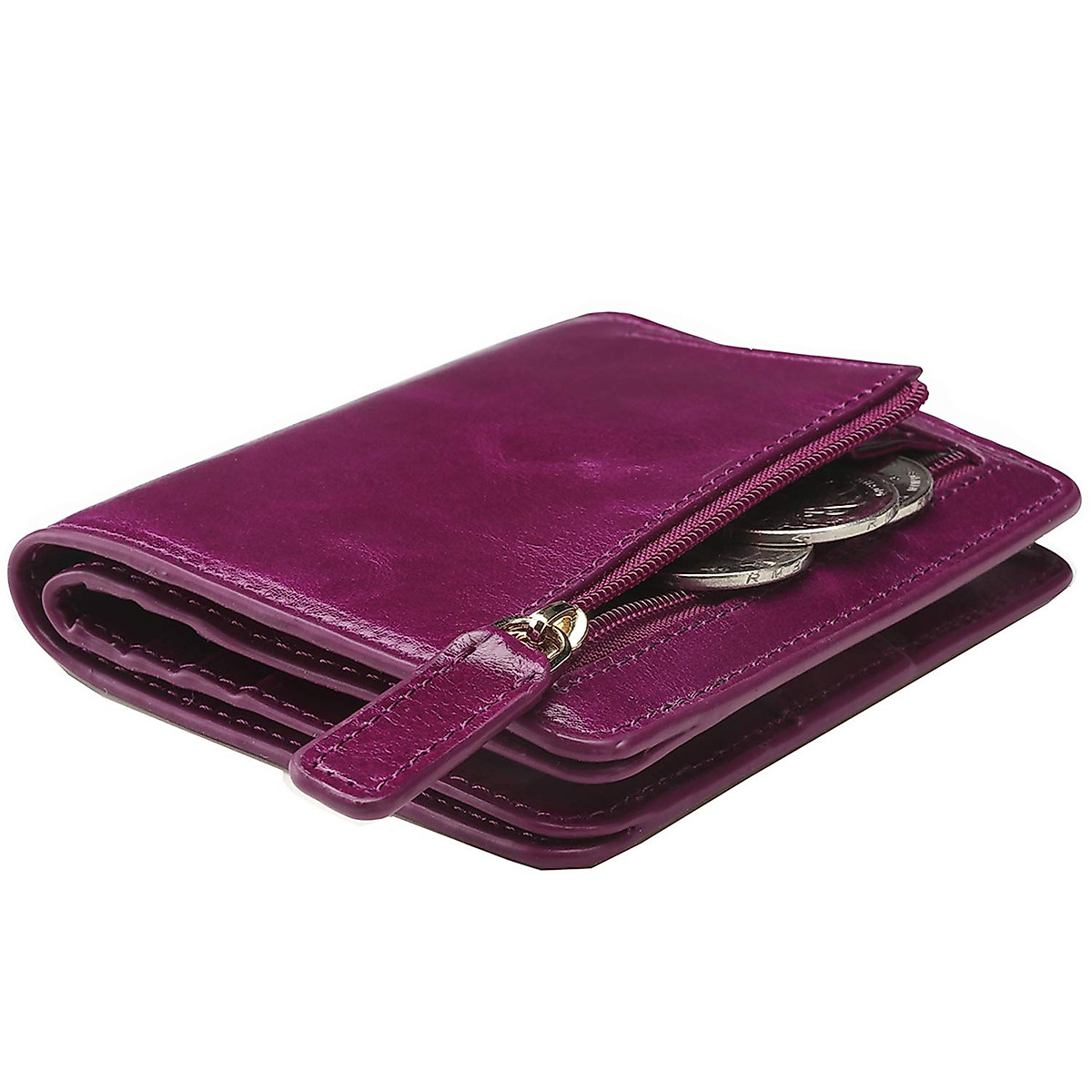 Itslife Women's Rfid Blocking Small Compact Bifold Leather Pocket Wallet Ladies Mini Purse with id Window (Waxed Fuchsia)