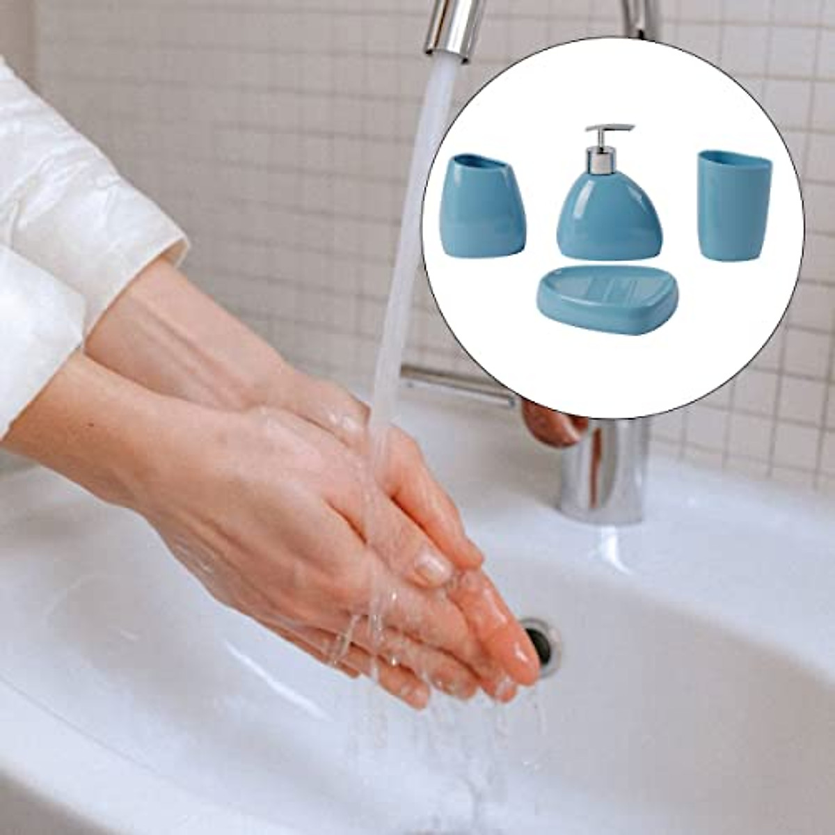 4pcs Farmhouse Decor Toothpaste Home Suit Acrylic Dispenser, Holder, Restaurant, Accessory Bathroom and Vanity Toothbrush Soap Accessories, Hotle Tumbler Bottle Dish Dispenser