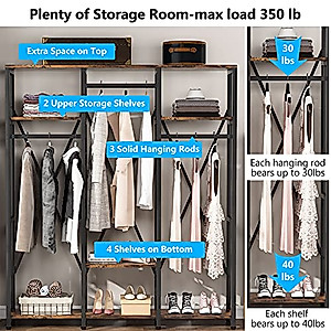 Tribesigns Garment Rack, Heavy Duty Freestanding Closet Organizer Systems with Shelves, Open Wardrobe Closet for Hanging Clothes (Rustic)