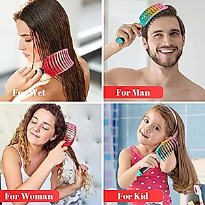 Boar Bristle Hair Brush 2 Pack, HIPPIH Wet & Dry No Pull Curved Vented Hair Brush, Styling Voremy Magical Brush Detangler for Kids & Men, Hairbrush for Women Can Adds Shine & Smooth Curly Thick Hair