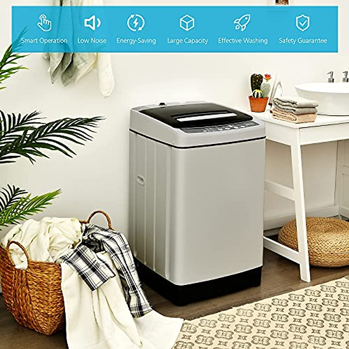 Giantex Full Automatic Washing Machine, 2 in 1 Portable Laundry Washer 1.5Cu.Ft 11lbs Capacity Washer and Spinner Combo 8 Programs 10 Water Levels Energy Saving Top Load Washer for Apartment Dorm