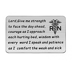 HOLLP Nurse Prayer Wallet Card Lord Give Me Strength Courage Wisdom Patience Gift for Nurse Nursing School Graduation Gift RN Jewelry (Silver)