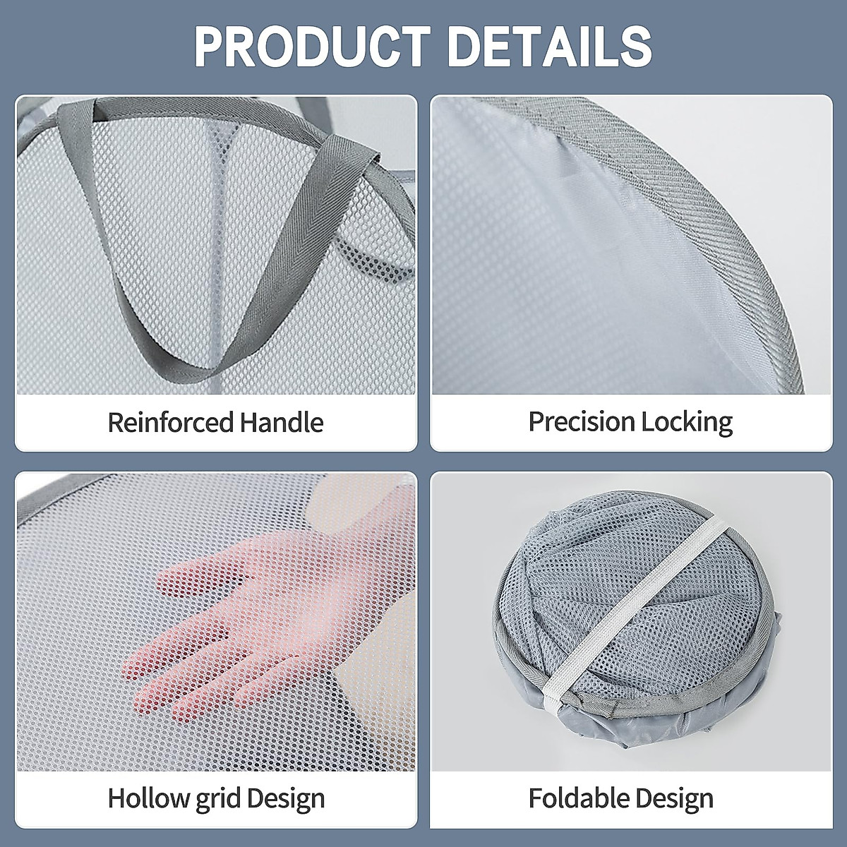 Simfree Laundry Baskets - Collapsible Laundry Baskets Popup Laundry Hamper, Pop-Up Mesh Laundry Hampers with 3 Compartments & Handles for Laundry, Bathroom, Kids Room, Dorm, Travel or Camping- Grey