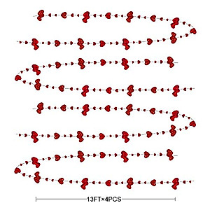 pinkblume 52Ft Red Heart Garland Metallic Glitter Hanging Heart Streamer Banner for Anniversary Mother's Day Valentines Day Engagement Wedding Bridal Shower Bachelorette Hen Party Decorations Supplies