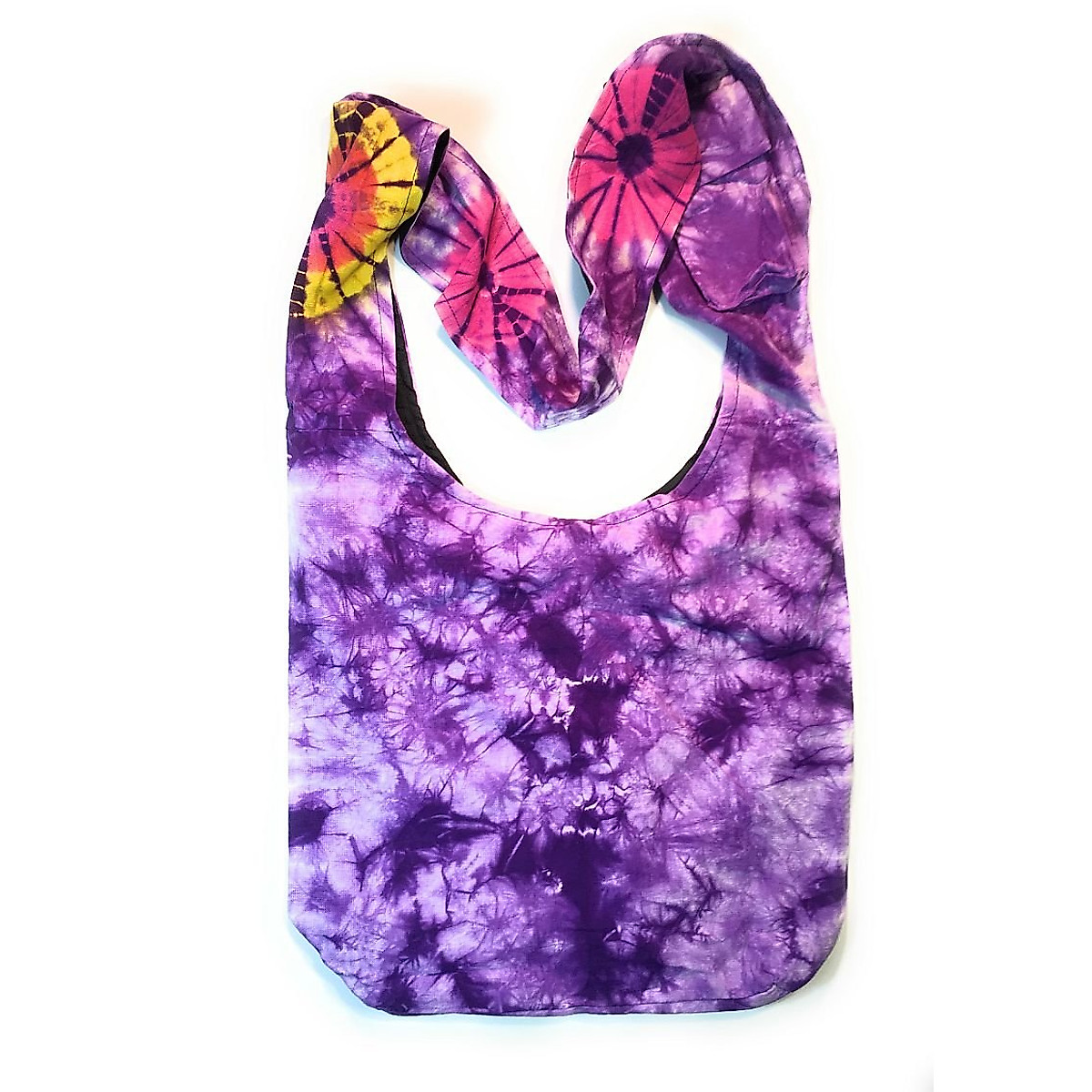 Tie Dye Crossbody Shoulder Hippie Boho Handbag Purse in Purple Large