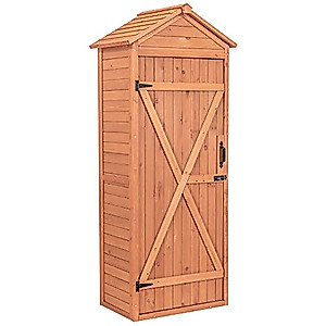 Leisure Season VSD9381 Vertical Shed with Drop Table - Brown - Wooden Tool Storage Cabinet with Shelves - Lockable House, Garden, Patio, Backyard Organizer - Outdoor Hardware Enclosure Unit - Cedar