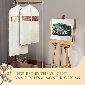 Univivi Super Soft Satin Garment Bags for Hanging Clothes, 60 Inch Zippered Dress Cover with Gussets, Breathable & Non-smell for Dresses, Coats, Jackets, Shirts, 2 Pack - Apricot