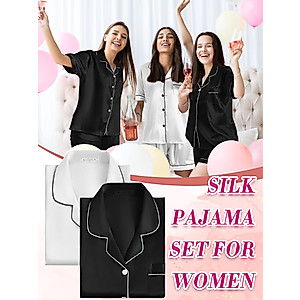 Unittype 7 Sets Womens Silk Satin Pajamas Set Two-Piece Sleepwear Loungewear for Sleepover Bridesmaid Wedding Slumber Party (as1, alpha, jaspo_m, White, Black)