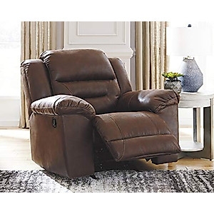 Signature Design by Ashley Stoneland Faux Leather Manual Pull Tab Rocker Recliner, Dark Brown