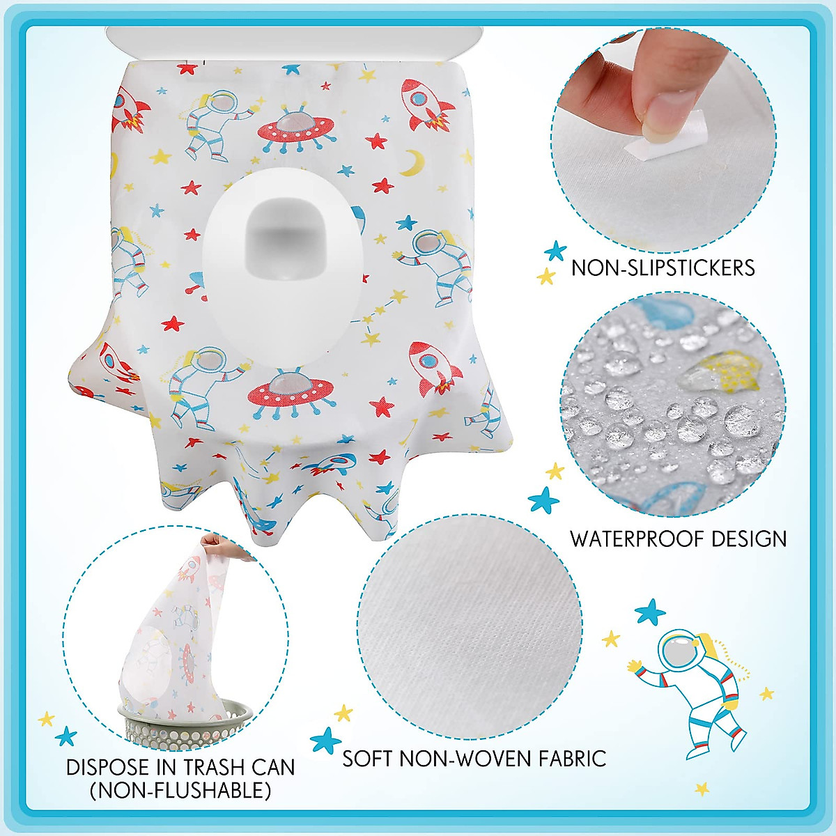 20 Pcs Disposable Toilet Seat Covers Waterproof Extra Large Seat Covers for Kids, Individually Wrapped Portable Toilet Seat Cover for Travel, Toddlers Potty Training in Public Restrooms