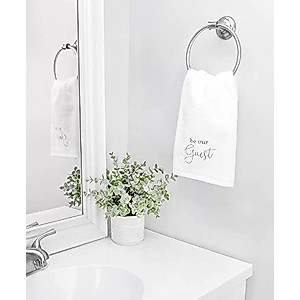 AuldHome Design Guest Towels (Set of 2, White w/Gray); Be Our Guest Monogrammed Hand Towels