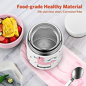 HongiJar Insulated Food Jar, 16oz Thermos Lunch Container 8 Hours Hot Leak Proof Bento Box with Foldable Spoon, Double Wall Vacuum Stainless Steel Thermal Storage for Kids Girls Boys Adults