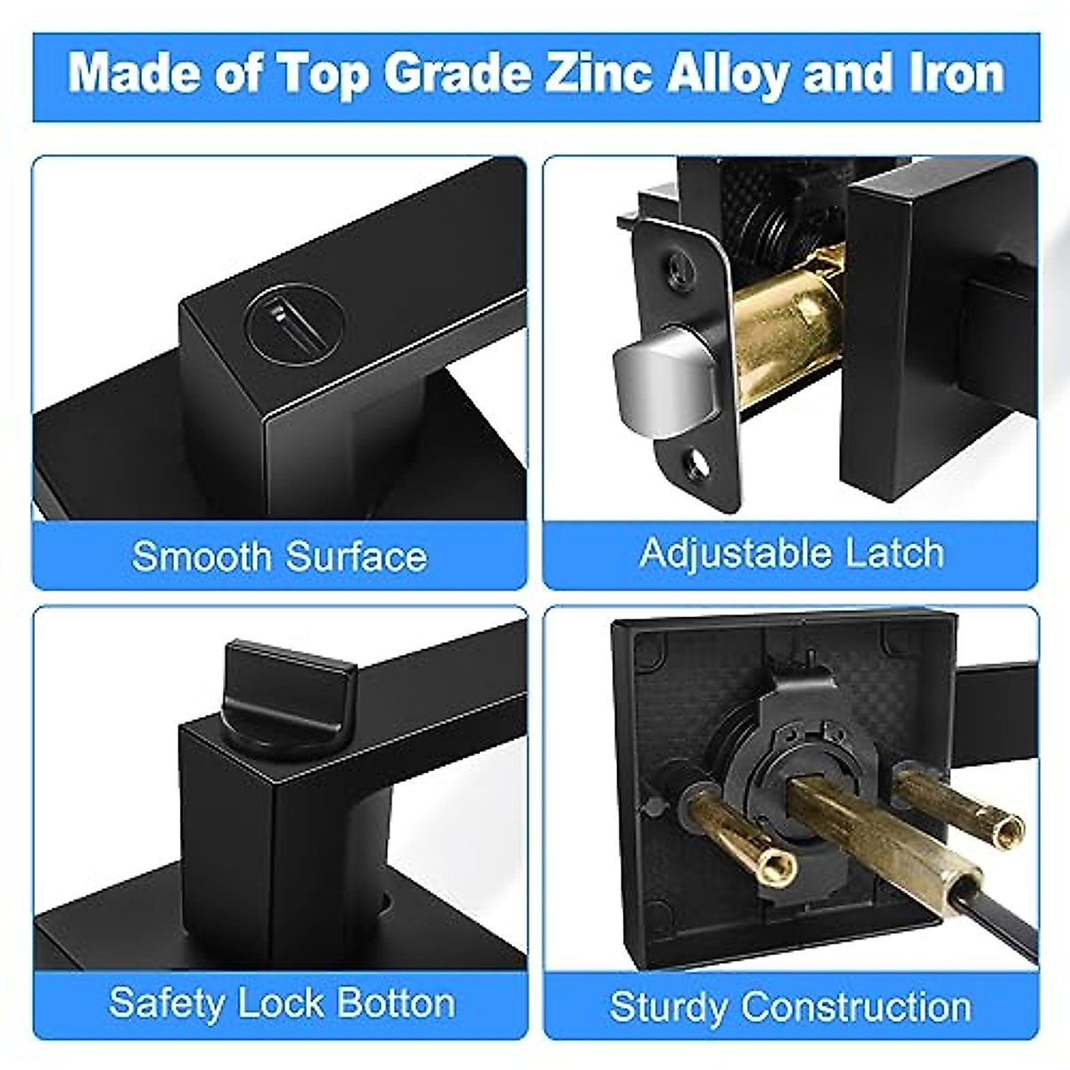 Onateel 6 Pack Modern Black Door Handles Privacy Door Levers Black Door Knobs Interior Heavy Duty Reversible Door Locks Keyless Square Interior Door Handle