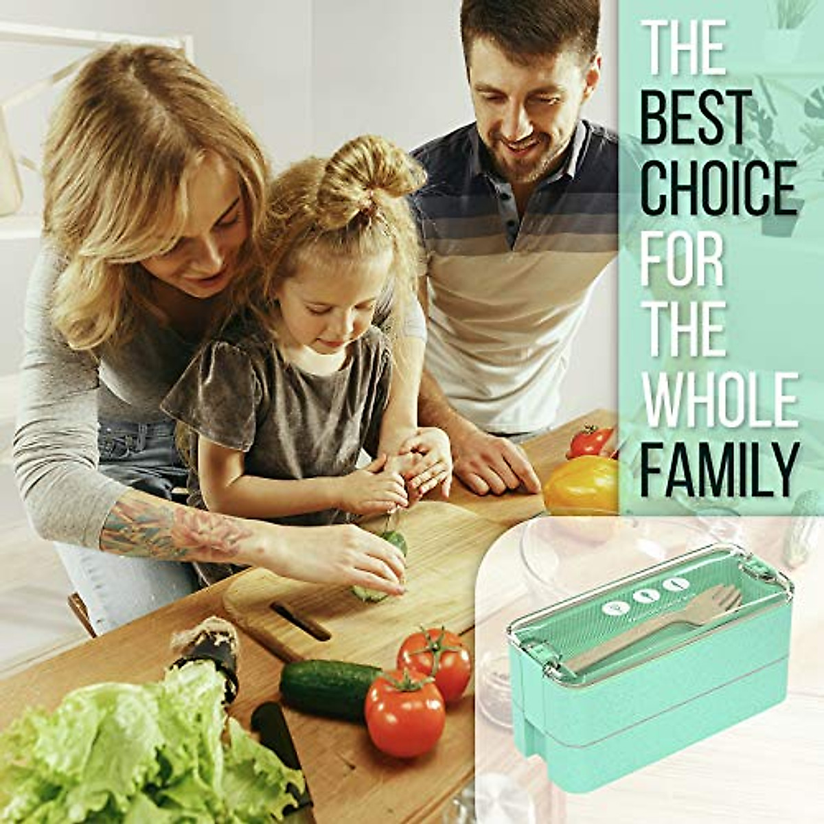 Edtsy Bento box for kids and adults with Dividers 1100 ml - Leakproof lunchbox with utensils - Lunch Solution Offers Durable, Leak-Proof, On-the-Go Meal and Snack Packing (Green)