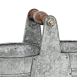Stonebriar Small Antique Galvanized Metal Double Bucket with Wooden Handle, Gray