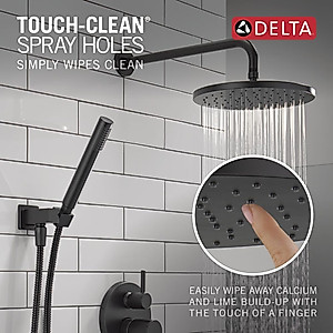 Delta Faucet Modern Raincan 2-Setting Round Shower System Including Rain Shower Head and Handheld Spray Black, Rainfall Shower System Brushed Black, Shower Valve Trim Kit, Matte Black 342702-BL