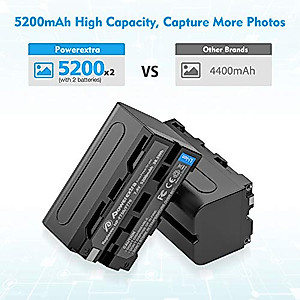 Powerextra 4 Pack Replacement Sony NP-F750 Batteries and 4-Channel Charger for Sony NP-F730, NP-F750, NP-F760, NP-F770 Battery