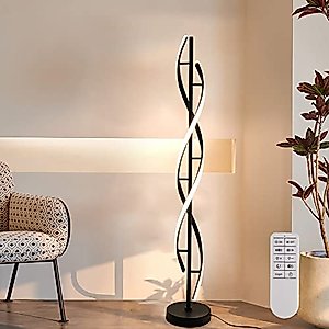 FODIEME Modern Spiral Floor Lamp Black with Remote Control, Standing Lamp 30W Three Adjustable Colors Timer Floor Lamp for Living Room, Bedroom and Offices