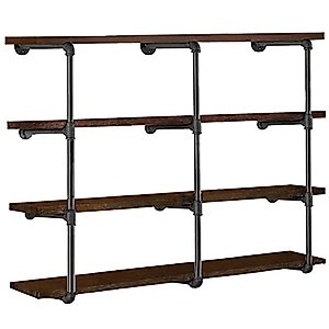 HITOMEN Industrial Iron Pipe Shelves Shelf Brackets Black Vintage Retro Shelving Wall Mounted DIY Open Bookshelf Rustic Farmhouse Pantry Kitchen Storage (3Pcs 4 Tier, 42" Tall 12" Deep, Hardware Only)