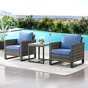 HUMMUH Patio Chairs Set of 2 PE Wicker Outdoor Dining Chairs High Back Deep Seating Porch Chairs with 4inch Seat Cushions