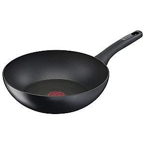 T-fal G26519 Frying Pan, 11.0 inches (28 cm), Deep Type, Wok, IH Compatible with Gas Stoves, Induction Hard Titanium Unlimited Wok Pan, Non-Stick, Black
