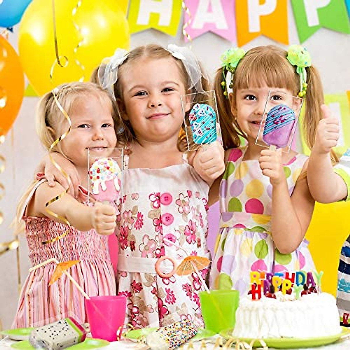 Perthlin 20 Boxes 50 Sticks 3.7 x 2.2 x 1.5 Inches Cakesicle Boxes Clear PET Candy Treat Box Goody Box Wooden Craft Sticks Ice Cream Sticks for Kitchen DIY Baking Wedding Baby Shower Birthday Party