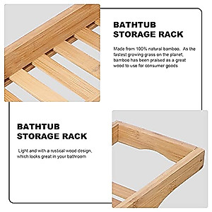 Toyvian Natural Bamboo Wooden Bathtub Caddy Tray with Rails Shower Organizer Rack for Bathroom