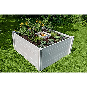 Vita Classic 4 Foot x 4 Foot x 22 inch Keyhole Garden Bed with Composting Basket, White, PVC, BPA and Pthalate Free, VT17101