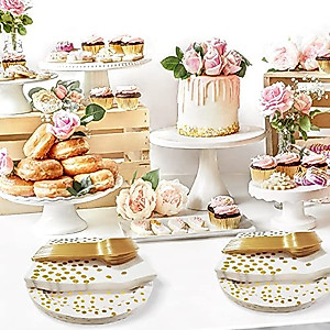 WXLDGHQ White and Gold Paper Plates Napkins Party Supplies,Disposable Gold Dot Paper Dessert Plates,105 PCS Birthday Plates and Napkins Party Supplies for Wedding(Serves 35 Guests 7")