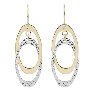 Kooljewelry 10k Two-tone Gold Textured and High Polish Overlapping Ovals Dangle Earrings