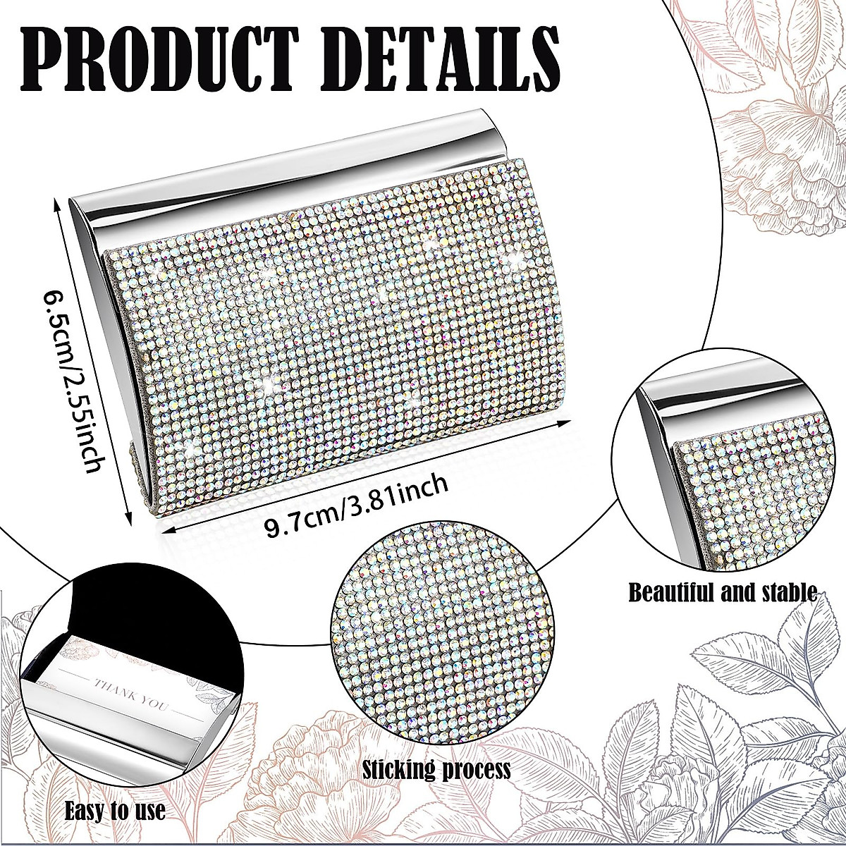 Paterr 2 Pcs Bling Business Card Holder Glitter Rhinestone Credit Card Case Metal Business Card Case Pocket for Women Name Purse Wallet Card Storage Crystal Pocket Organizer for Women