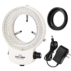 Annhua Microscope LED Ring Light with Dimmer Control, 144 LED Microscope Lamp Source Illuminator Adjustable for Stereo Microscope, Camera and Mini Lathe - White