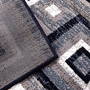 Flash Furniture Gideon Collection 2' x 7' Abstract Area Rug - Blue, Grey, and White Olefin Facing - Cotton Backing - Living Room or Bedroom