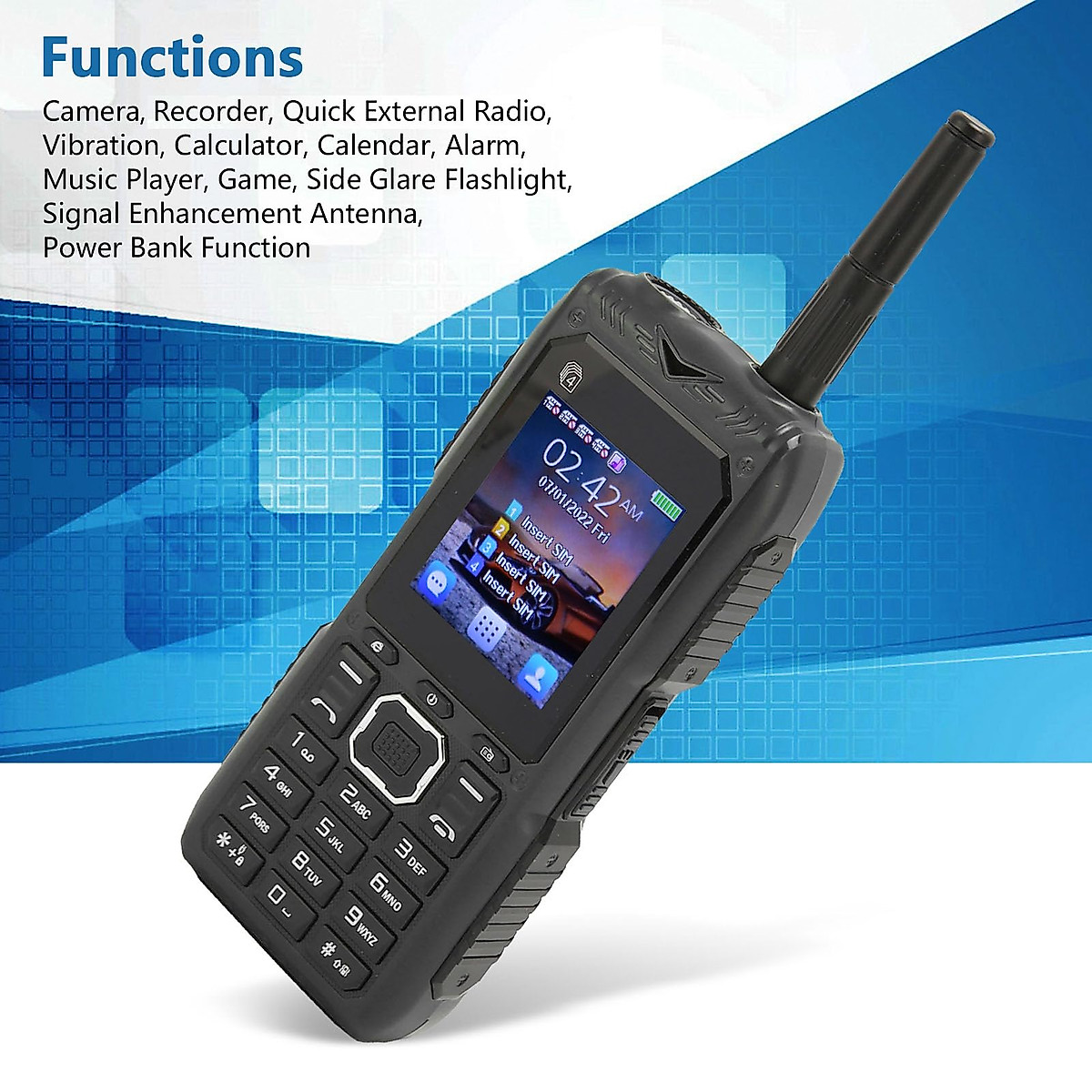 Heayzoki 2G Seniors Cell Phone, 4 SIM Card 2G Retro Phone with Detachable Antenna Pole, 2.4 Inch HD Screen, Big Loud Speaker, 10000mAh Battery, LED Flashlight (Black)