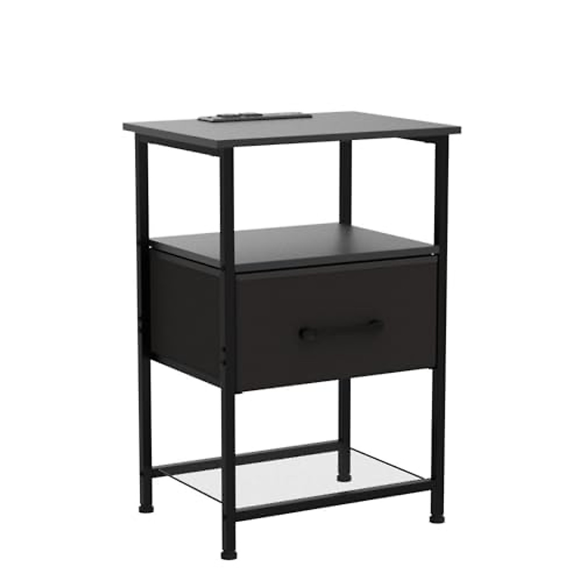 LAKEMID Nightstands Set of 2 with Charging Station and Drawer, End Table Bedside Table with 20 Colors LED Light Strip and 2 Layers Shelf for Bedroom Living Room Sofa Couch (Black)