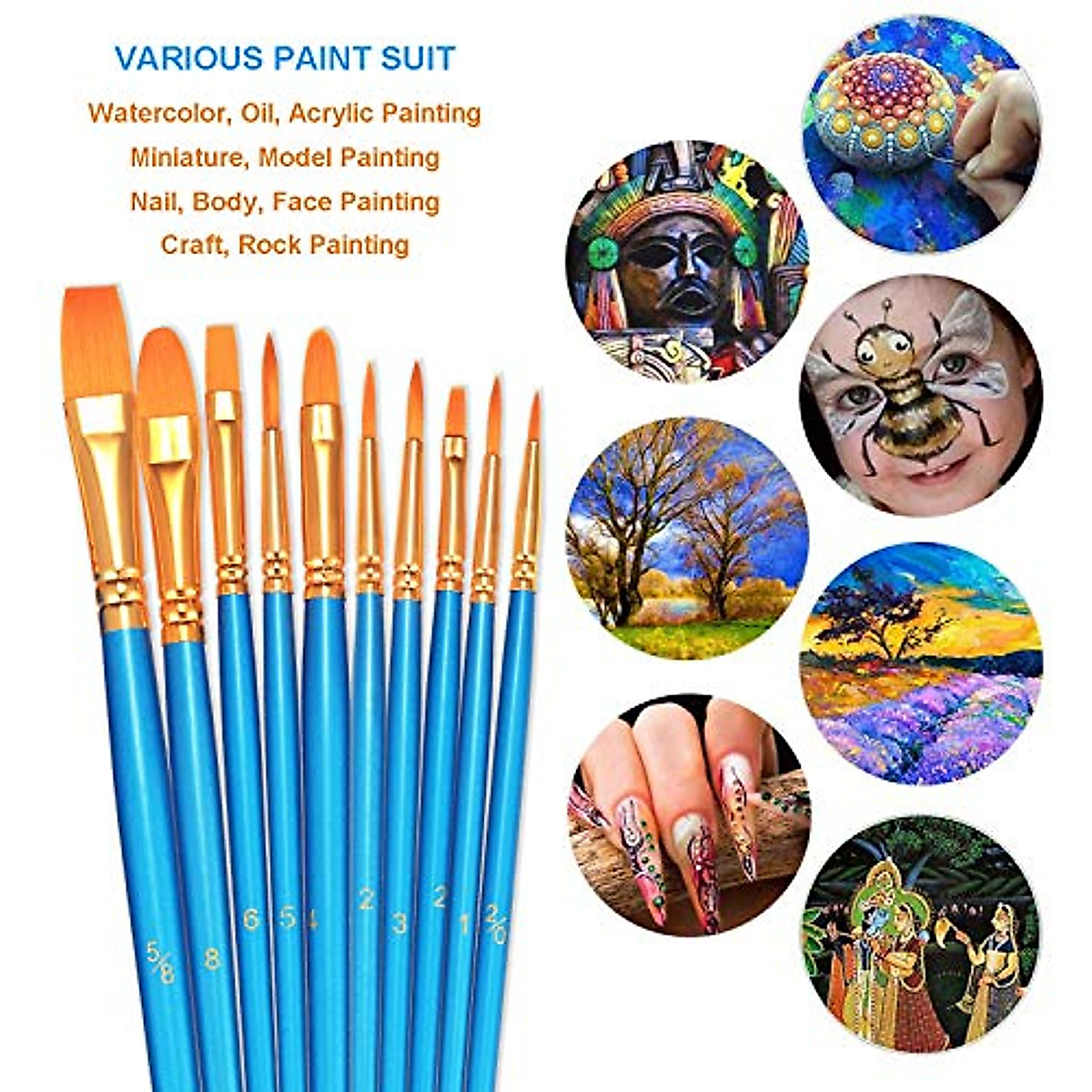 BOSOBO Paint Brushes Set, 2 Pack 20 Pcs Round Pointed Tip Paintbrushes Nylon Hair Artist Acrylic Paint Brushes for Acrylic Oil Watercolor, Face Nail Art, Miniature Detailing and Rock Painting, Blue