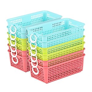 Haodehen 12 Packs Plastic Storage Baskets with Handle, Small Plastic Desktop Organizer Bins