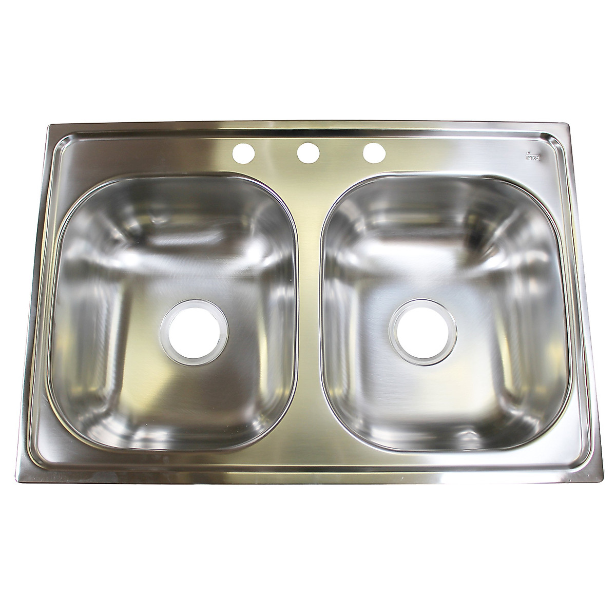 Westbrass S3348-26 Drop-In Stainless Steel 3-Hole 50/50 Double Bowl Kitchen Sink Set with Faucet in Polished Chrome (Strainers not included) 33" Polished Chrome