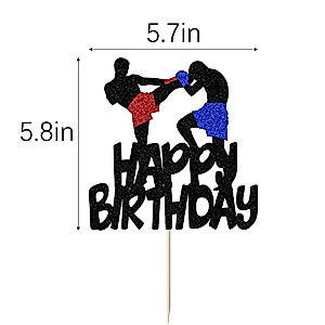 LVEUD Black flash Boxing Match Cake Topper Boxer Decor Cake Topper Sports Theme Happy Birthday Cake Topper Boxing Hobby Happy Birthday Cake Topper Party Cake Decorations