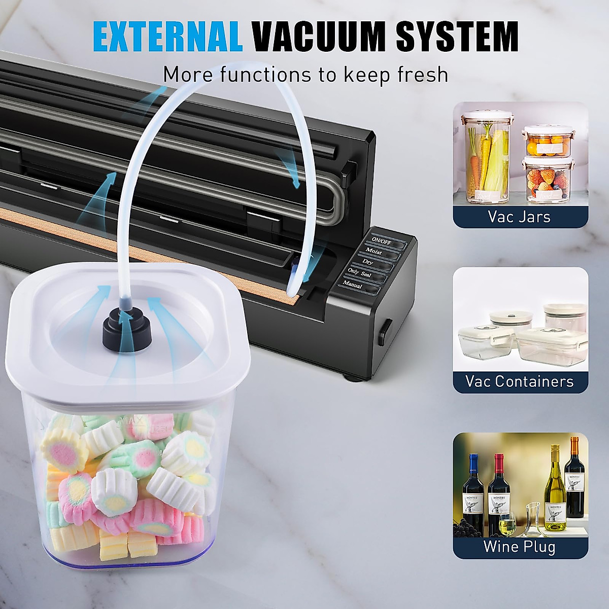 Vacuum Sealer Machine HOMEKANE, 80kPa Vacuum Food Sealer with Dry & Moist Food Preservation Modes, Built-in Cutter with 5 Sealing Bags for Food Storage, Black